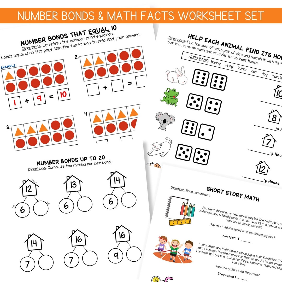 Number Bonds & Number Facts Families 35-page Worksheet Set Download for ...