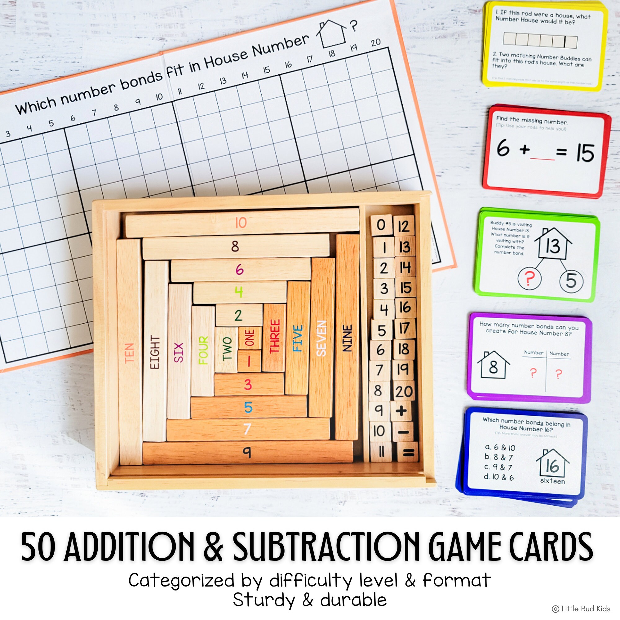 Montessori Number Bonds Math Game: Wooden Number Rods, Addition ...