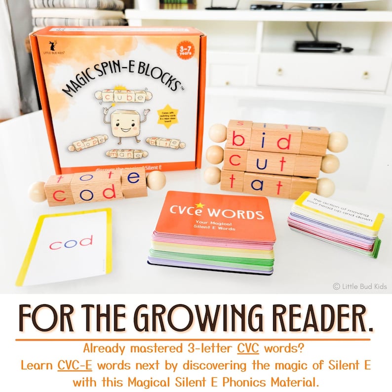 Silent E Phonics Toy: Montessori Cvce Long Vowel Reading Blocks for ...