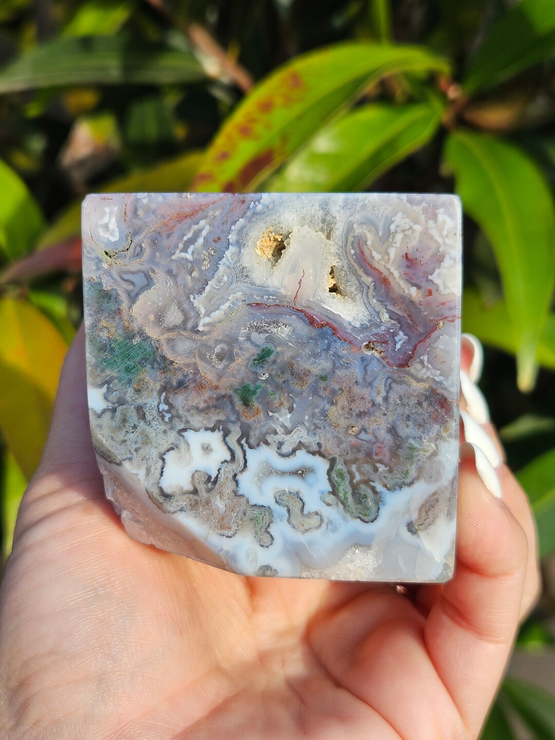 Sparkly Druzy Moss Agate Self-standing Cube With Beautiful Quartz ...