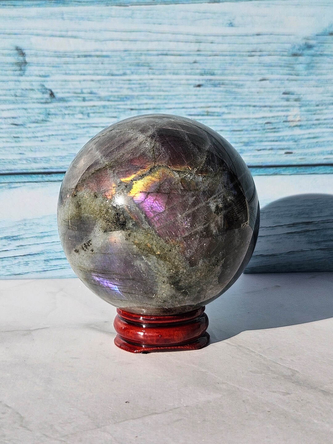 Large Beautiful Purple Blue Yellow Orange Flash Labradorite Sphere ...