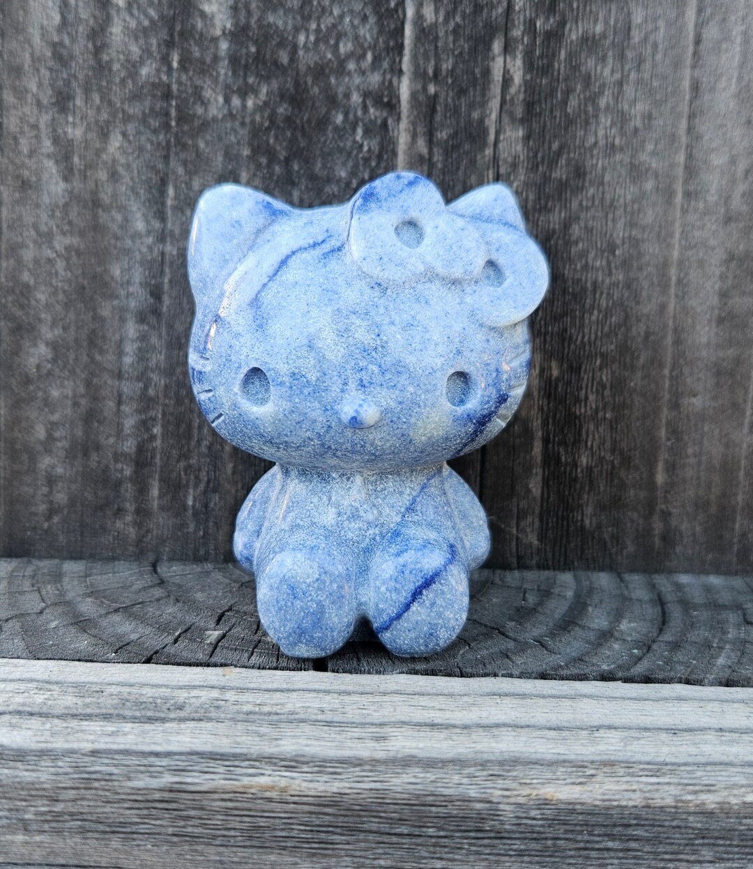 Super Cute Shimmering Hello Kitty Figurine Hand-carved in Blue ...