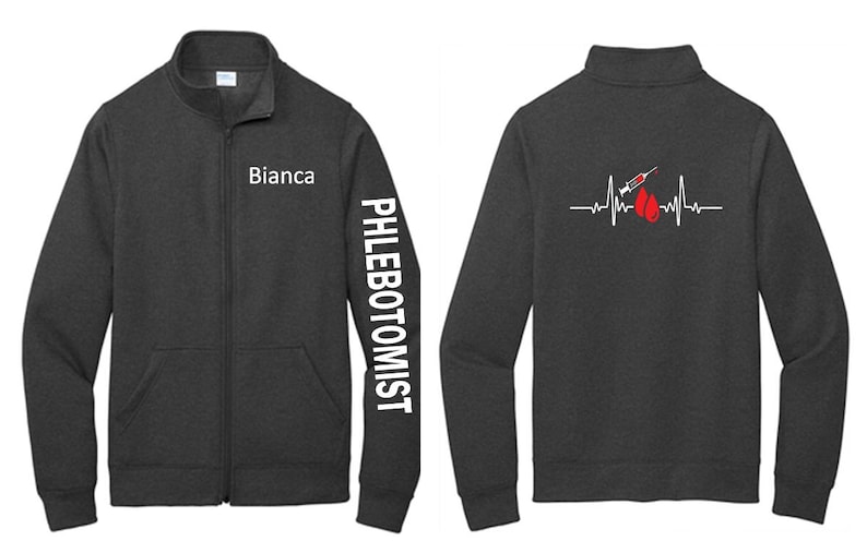Personalized Phlebotomist Zip up Fleece Jacket, Lab Jacket, Phlebotomy ...