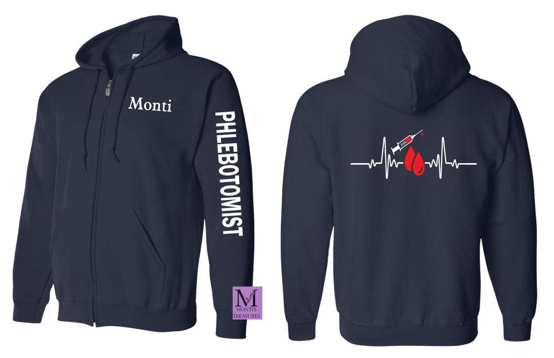 Phlebotomy Full Zip up Hoodie Jacket, Phlebotomy Zip up Hoodie ...