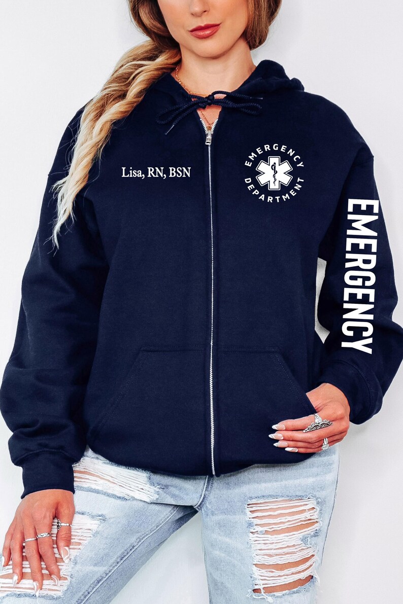 Emergency Department Full Zip up Jacket, Medical Zip up Jacket Hoodie ...