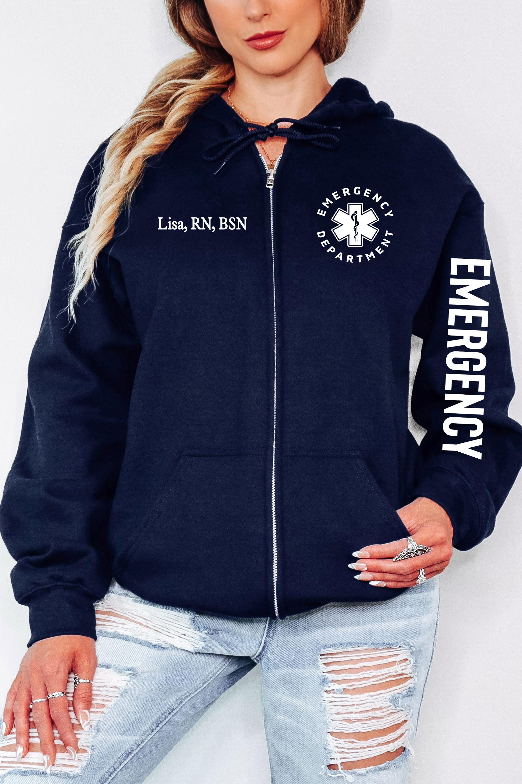 Emergency Department Full Zip up Jacket, Medical Zip up Jacket Hoodie ...