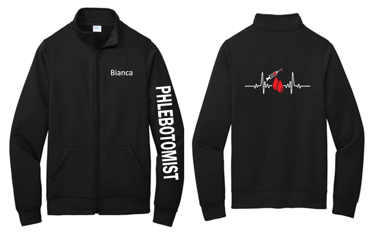 Personalized Phlebotomist Zip up Fleece Jacket, Lab Jacket, Phlebotomy ...