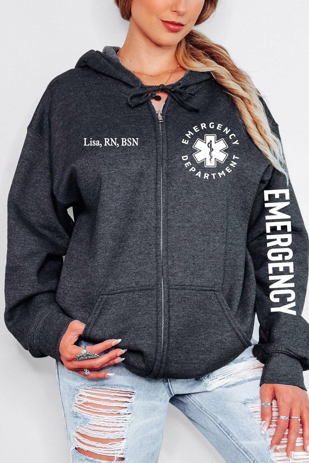 Emergency Department Full Zip up Jacket, Medical Zip up Jacket Hoodie ...