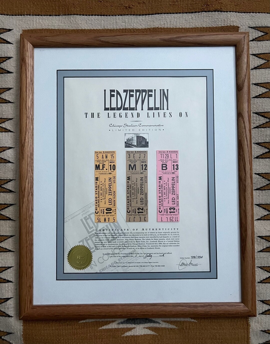 Led Zeppelin Original Concert Tickets Chicago Stadium Limited Edition ...