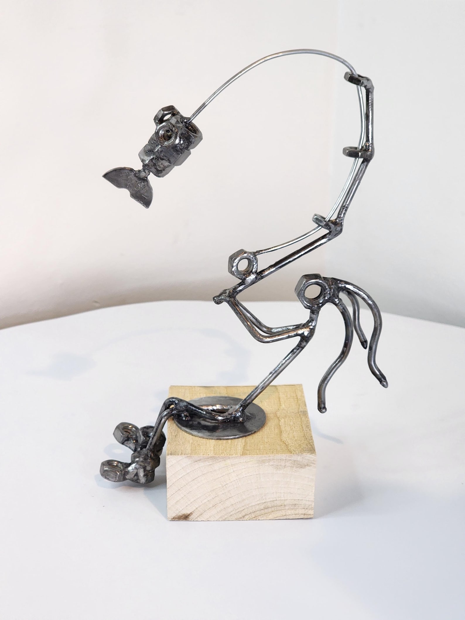 Welded Metal Fishing Figurine, Handmade Metal Art - Etsy