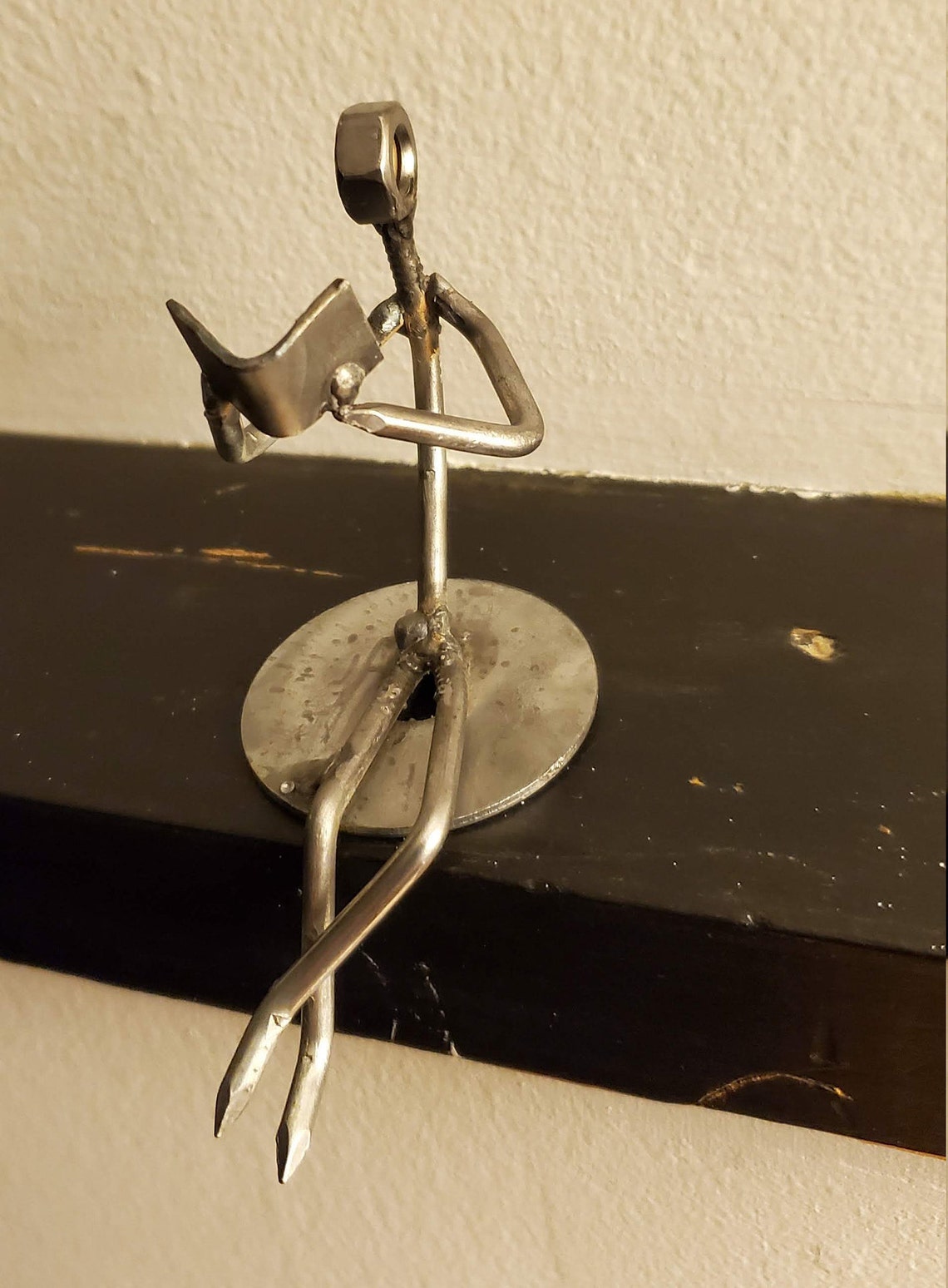 Metal Art Reading a Book Sculpture Welded Book Figurine - Etsy