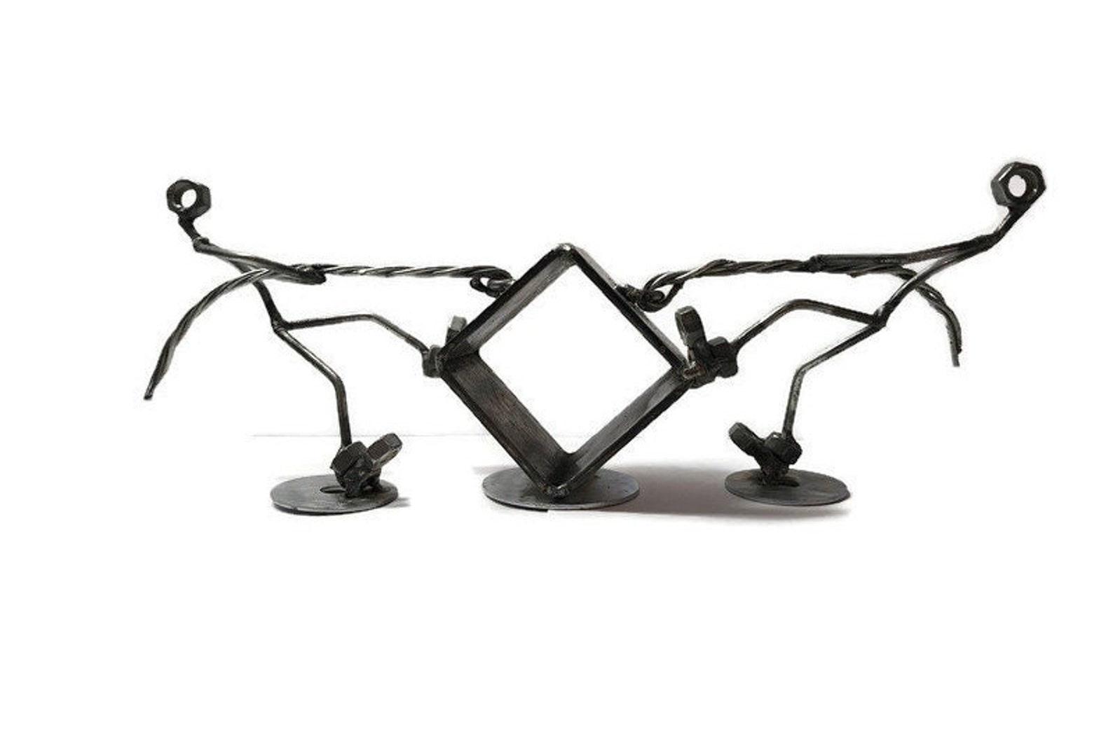 Metal Art Sculpture of Two Figures Pulling Welded Metalwork - Etsy