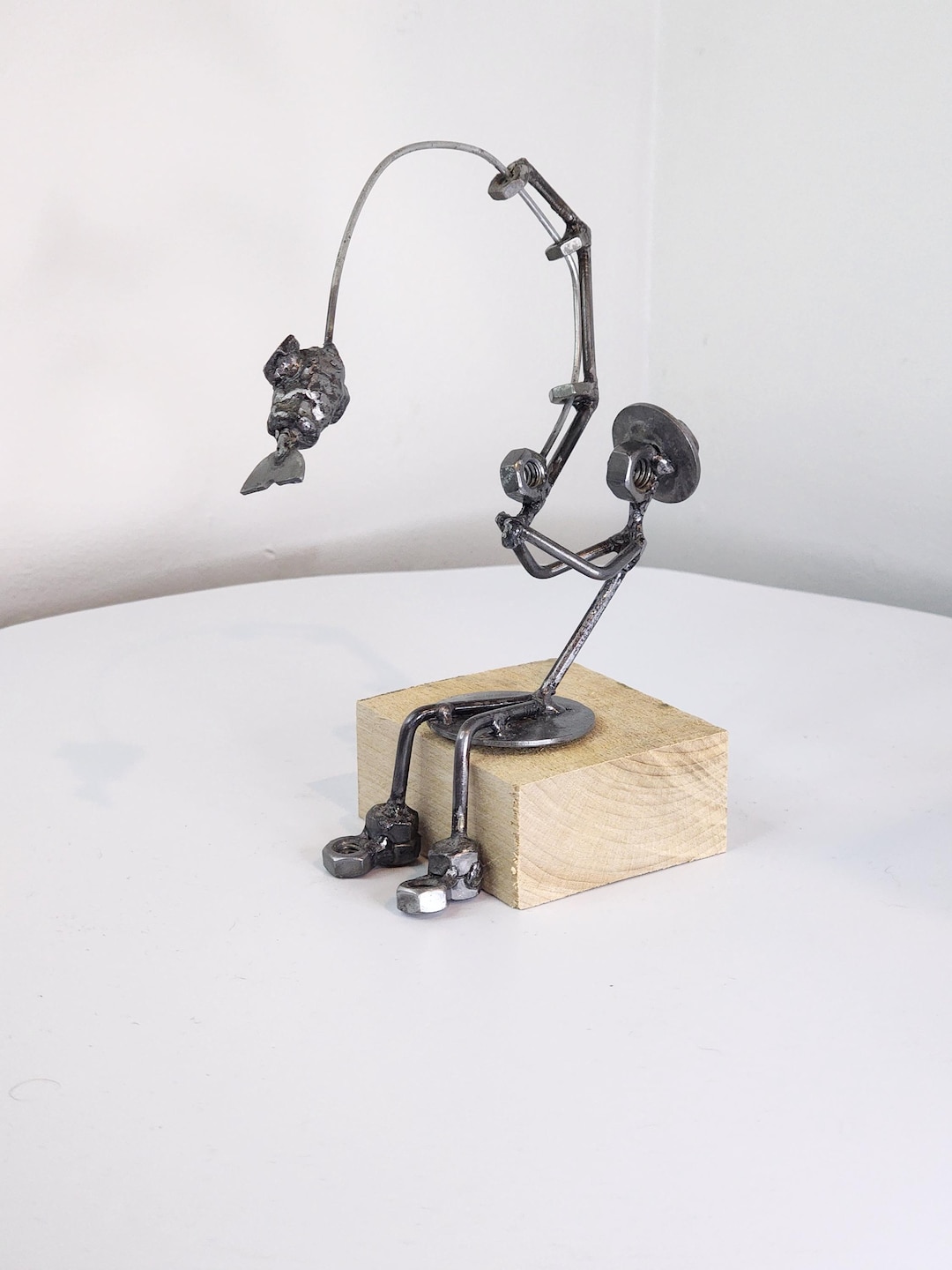 Welded Metal Fishing Figurine: Handmade Metal Art - Etsy