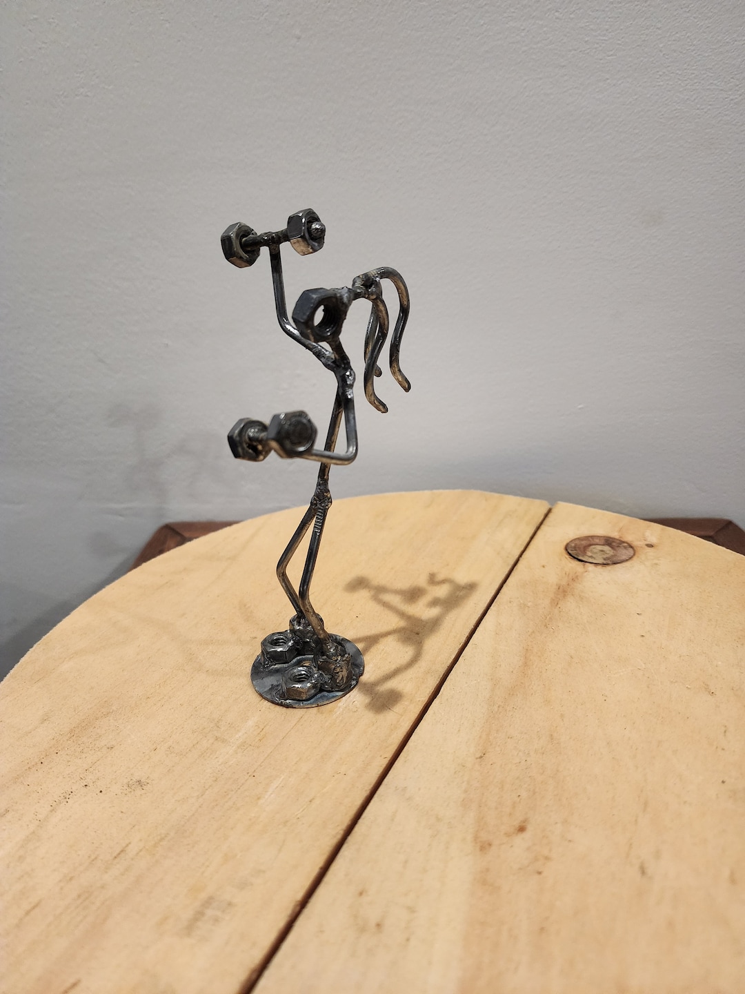 Welded Long Hair Weight Lifter, Handmade Exercise Figurine, Scrap Metal ...
