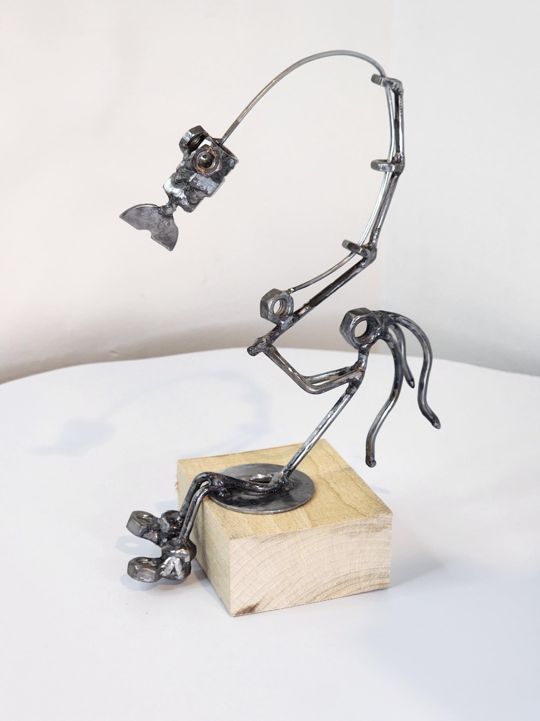 Welded Metal Fishing Figurine, Handmade Metal Art - Etsy