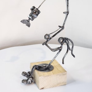 Welded Metal Fishing Figurine, Handmade Metal Art - Etsy