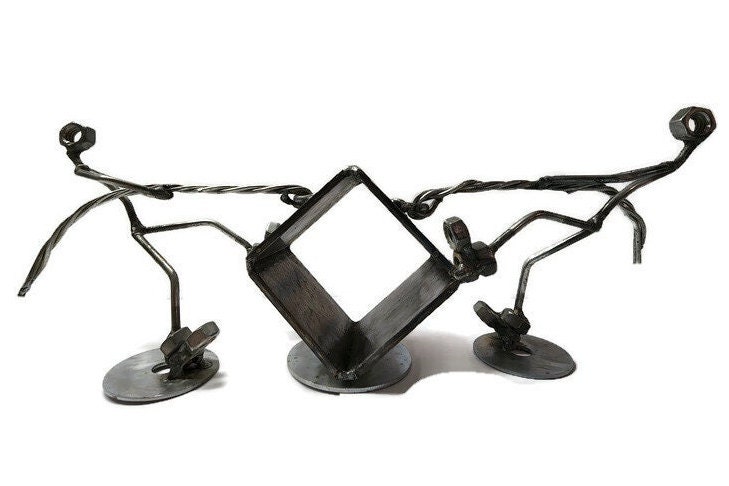 Metal Art Sculpture of Two Figures Pulling Welded Metalwork - Etsy
