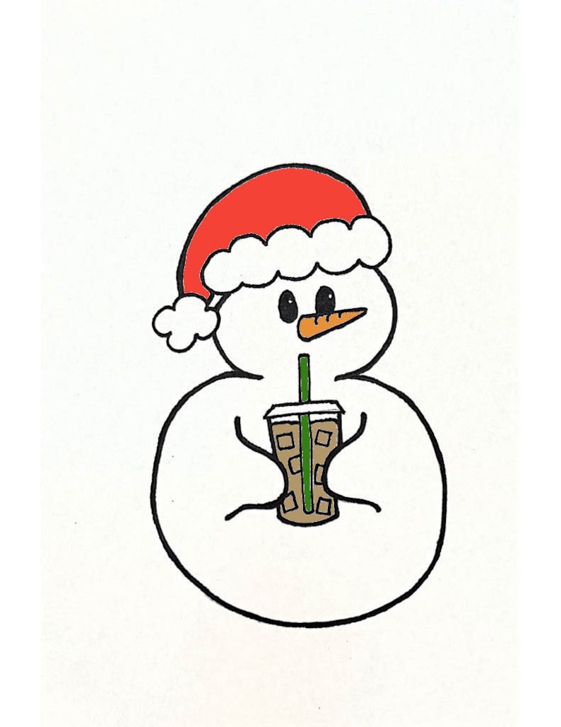 Snowman Drinking Iced Coffee PES Embroidery File - Etsy