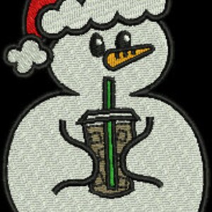 Snowman Drinking Iced Coffee PES Embroidery File - Etsy