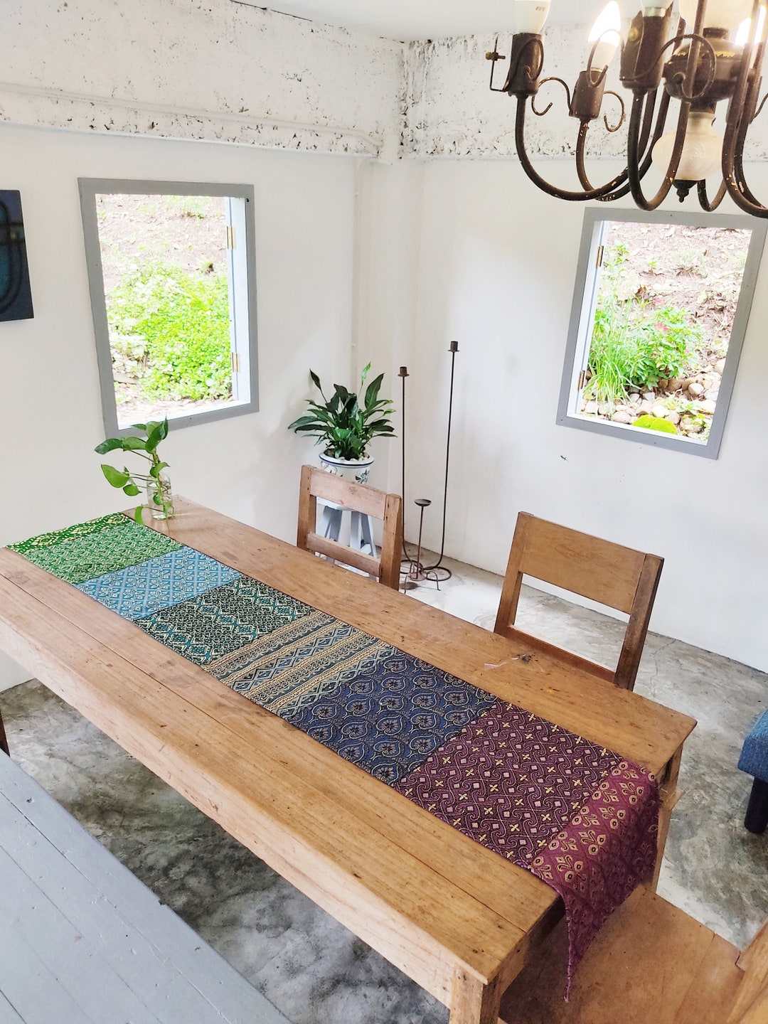 Purple Blue Green Table Runner With Golden Shine, Hippie Dining Table ...