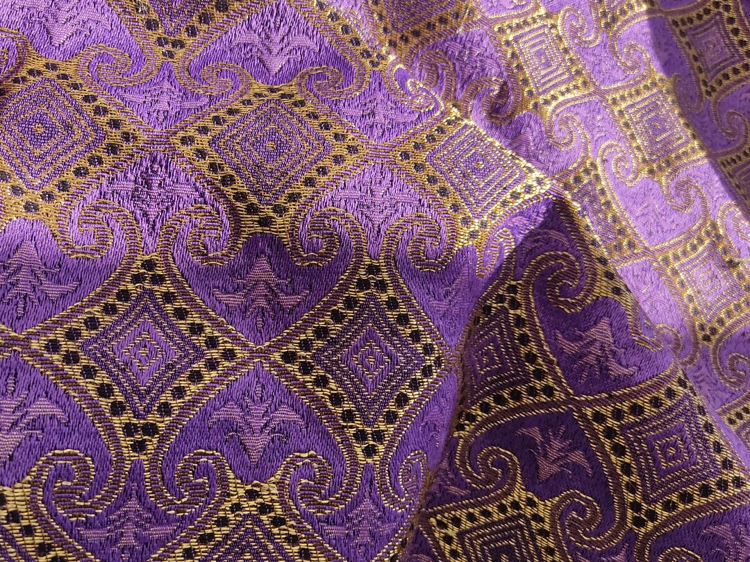 Purple Fabric by Yard With Golden Metallic Threads, Vibrant Purple Gold ...
