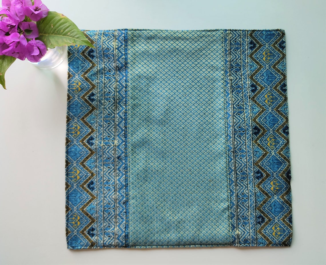 Blue Patchwork Cushion Case Blue Cushion Cover Bohemian - Etsy