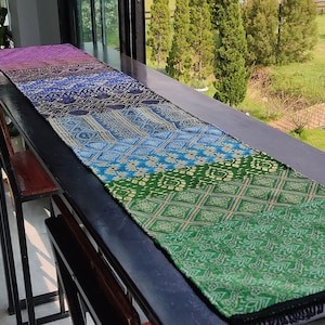 Purple Blue Green Table Runner With Golden Shine, Dining Table ...