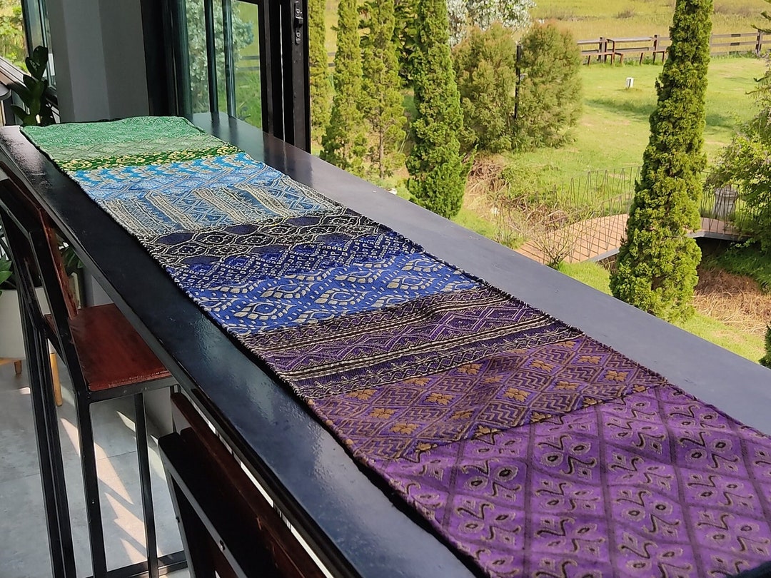 Purple Blue Green Table Runner With Golden Shine, Dining Table ...