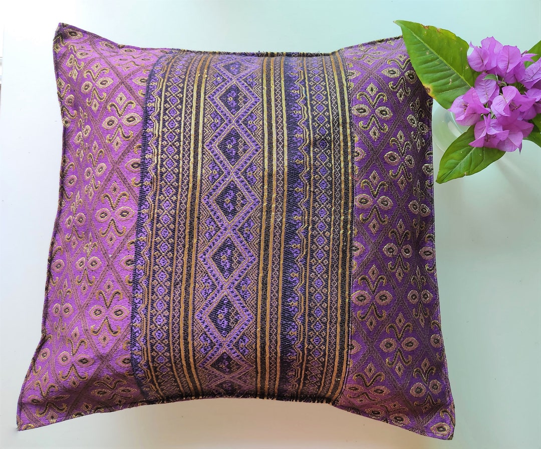 Purple Cushion Case, Purple Patchwork Cushion Cover, Bohemian ...