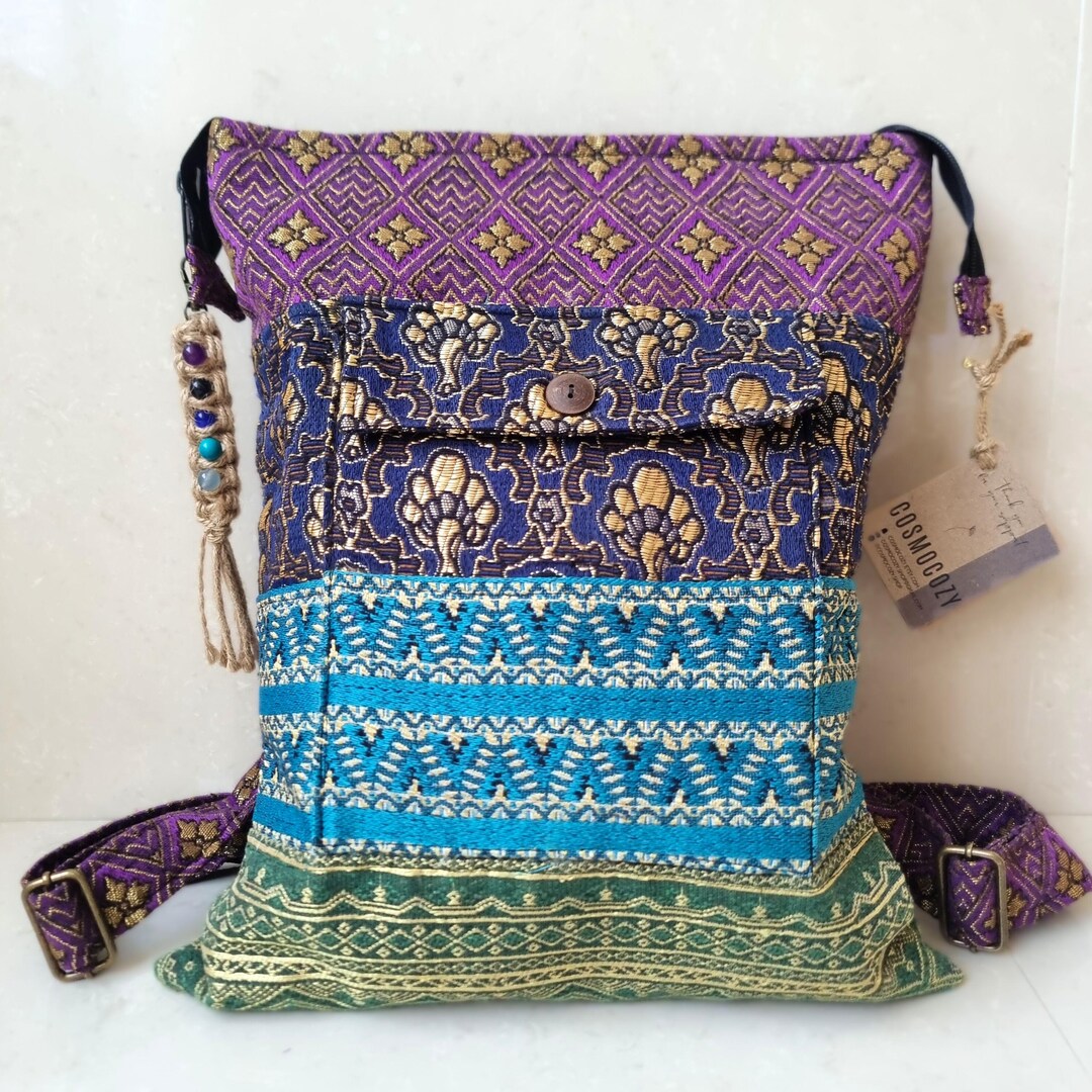 Handmade Boho Backpack: Patchwork Mini Backpack With Stone Keychain - Etsy
