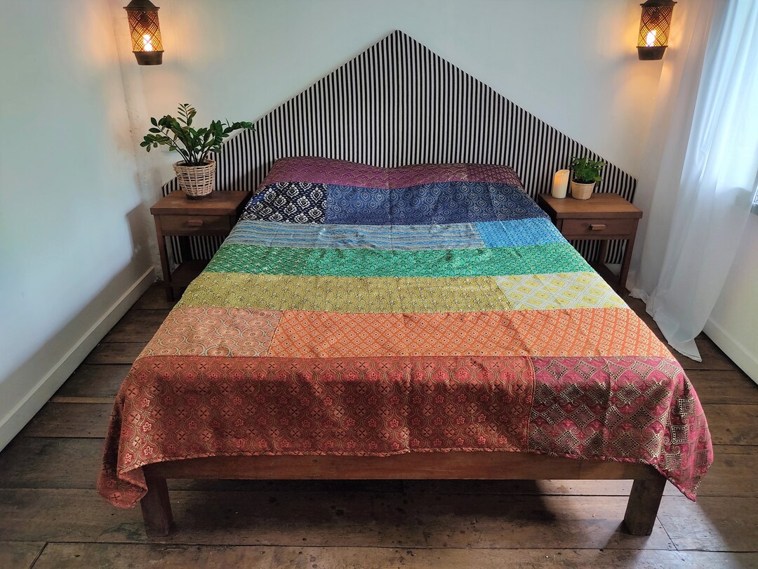 Rainbow Bedspread, ALL SIZES, Handmade Bed Throw, Rainbow Throw Blanket ...