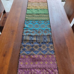 Purple Blue Green Table Runner With Golden Shine, Dining Table ...