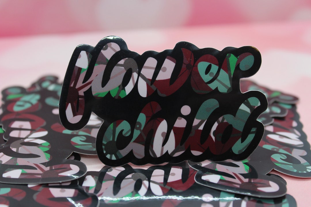 Flower Child, Glossy Vinyl Sticker, Waterproof Sticker, Middle Finger ...