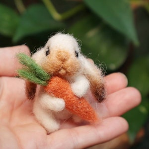 Needle Felted Lop Eared Bunny With Carrot, Needle Felted Cottontail ...