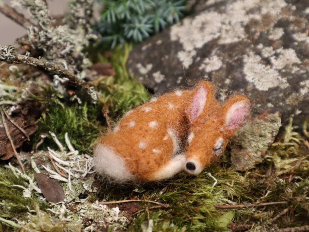 Needle Felted Sleeping Fawn: Handmade Wool Miniature Animal - Etsy