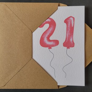 21st Birthday Red Balloon Number 21 Greeting Card A6 (on Textured Card ...