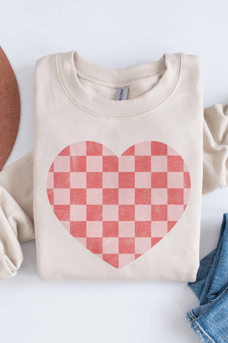 Heart Checkered Sweatshirt Womens Valentine Sweatshirt Women - Etsy