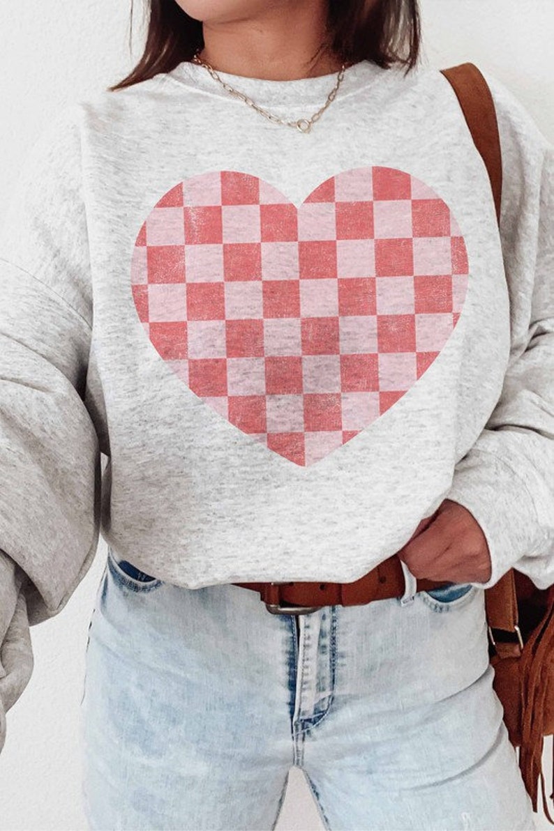 Heart Checkered Sweatshirt Womens Valentine Sweatshirt Women - Etsy