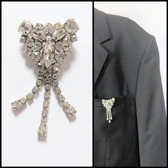 Rhinestone Tassel Triangle Brooch for Men - Gem