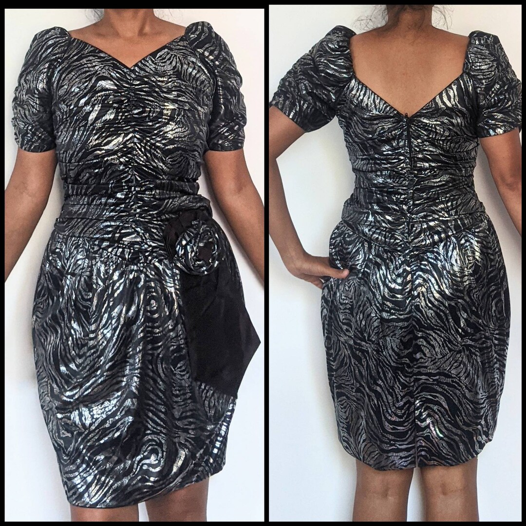 80s Zebra Ruched Dress - Etsy