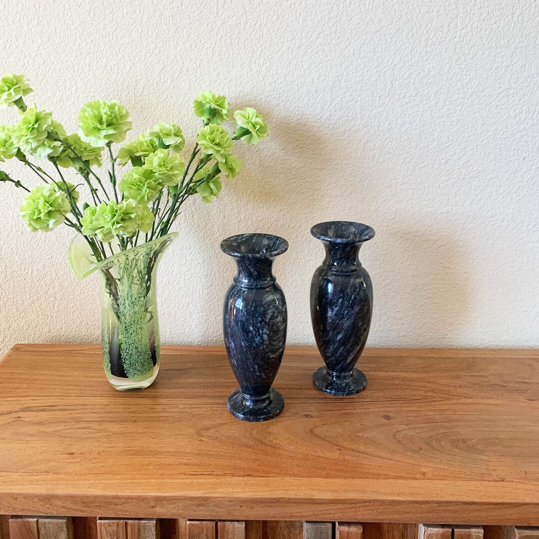 Vintage Natural Geo Decorative Gray Marble Table Vase | Set of 2 - Etsy