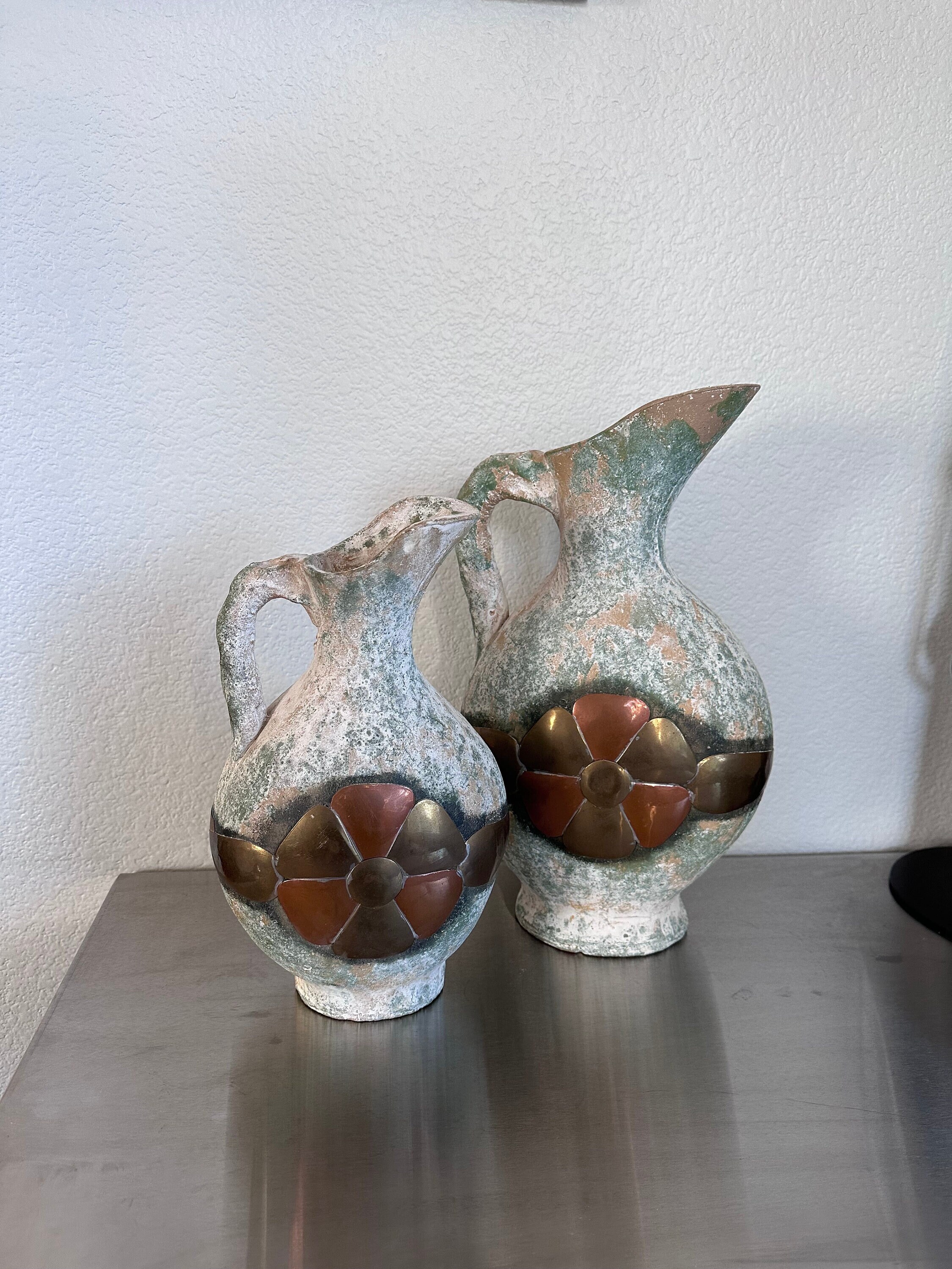 Vintage Large Mexican Terracotta Pottery Clay Pitcher With - Etsy