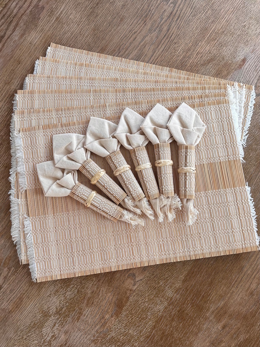 Bamboo Reed Placemats and Napkin Rings Set of 6 - Etsy