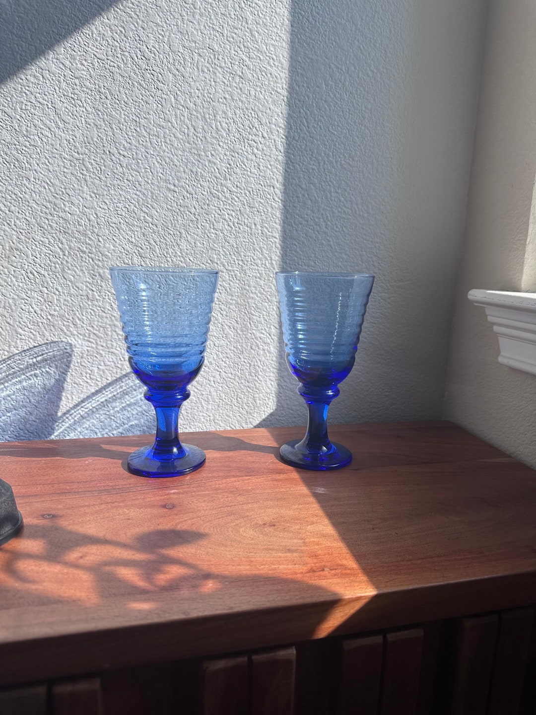 Vintage Blue Glass Water Goblets | Set of 2 - Etsy