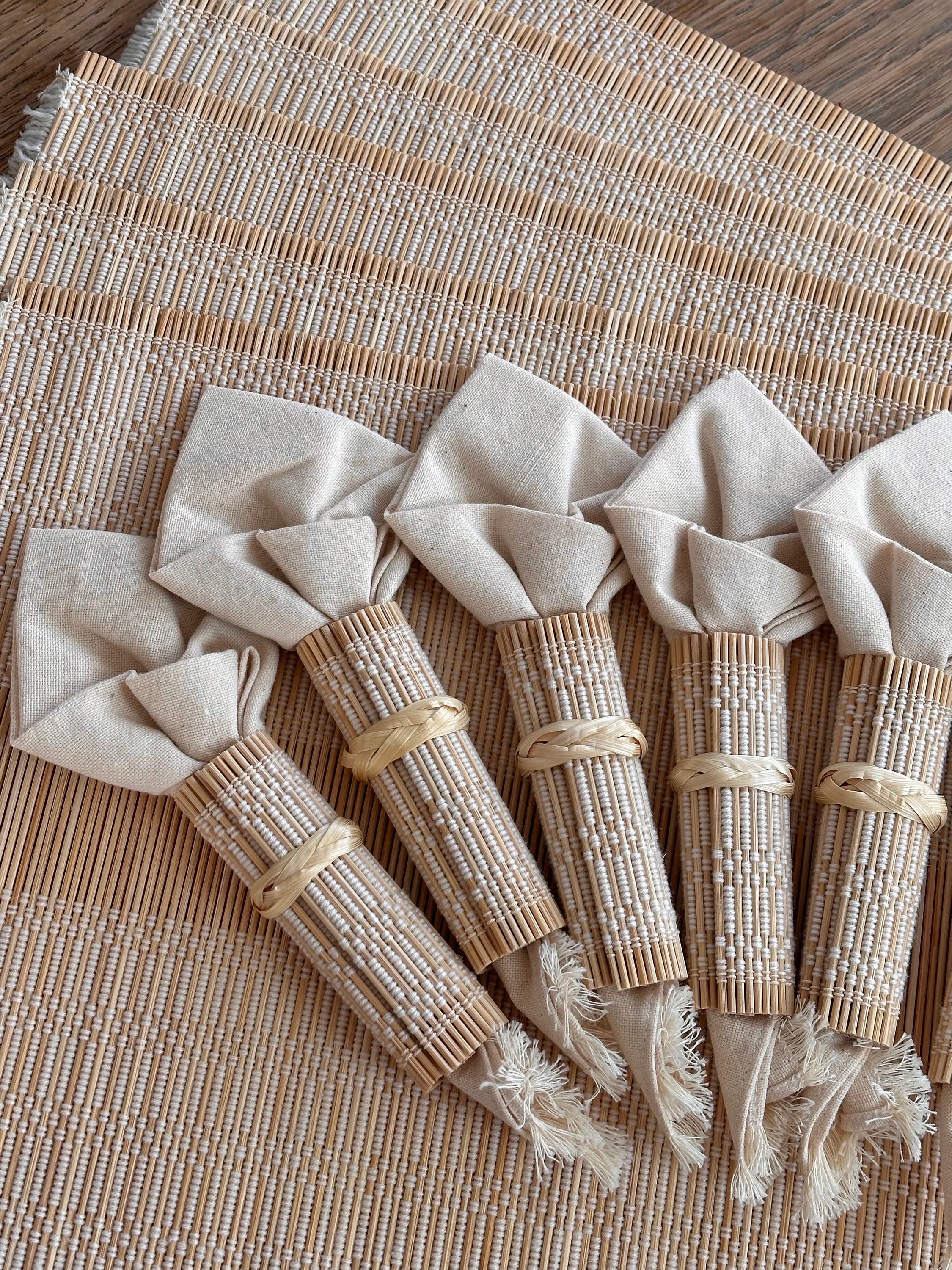 Bamboo Reed Placemats and Napkin Rings Set of 6 - Etsy