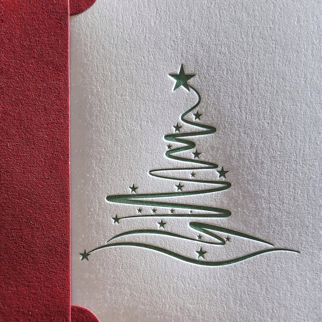 Christmas Tree Folded Card Set (6) | Holiday Letterpress Card With ...
