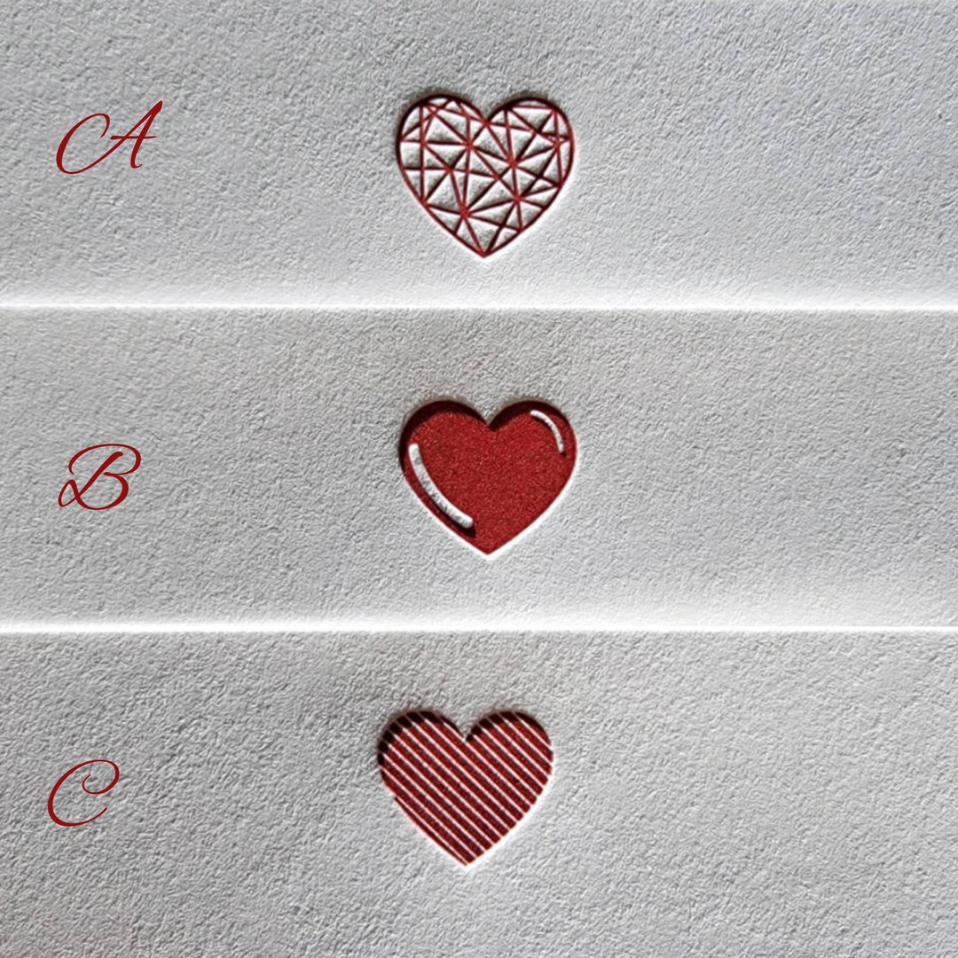 Heart Notecard Set With Red Envelope | Love Card Letterpress Print With ...