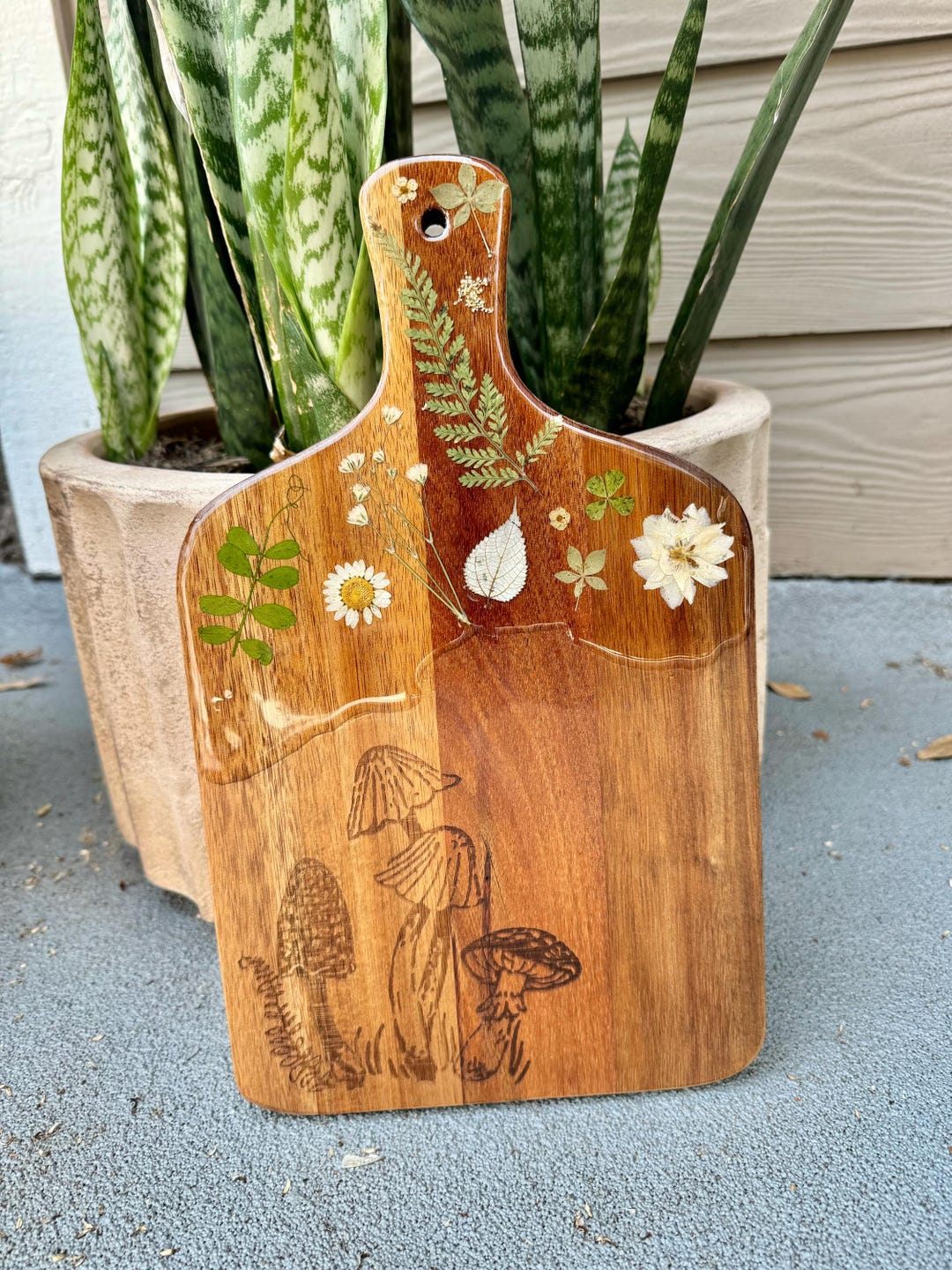 Cottagecore Engraved Cutting Board: Floral Resin Inlay With Real ...