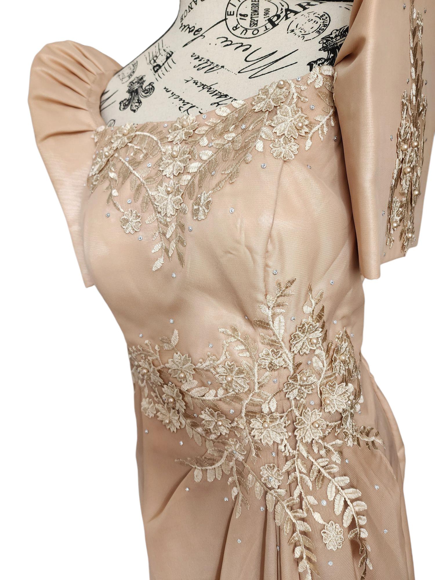 Modern Filipiniana Dress, Philippine Fabric, Formal Wear, Lace Accent ...
