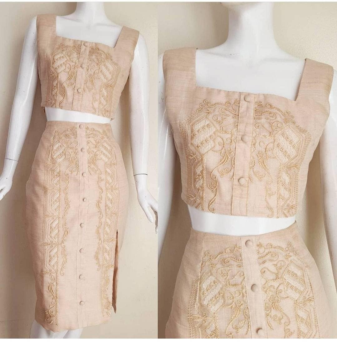 Modern Filipiniana Blouse and Skirt, Philippine Fabric, Formal Wear ...